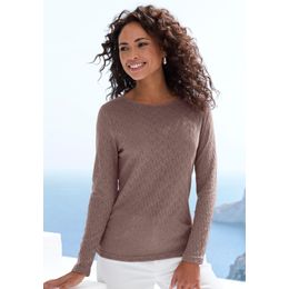 Langarmshirt Vivance "mit modischem Ajour-Muster", Damen, Gr. 36/38, lila (beere, taupe), Stoff, Obermaterial: 60% Baumwolle, 40% Polyester, Basic schmal normal, Rundhals, abgesteppt, Shirts Langarmshirt, aus weichem Baumwollstrick, Topseller