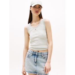 Tanktop Tommy Jeans "TJW ESSENTIAL RIB TANK EXT", Damen, Gr. XXL (44), misty sage, stripe, Single Jersey, Obermaterial: 95% Baumwolle, 5% Elasthan, gestreift, figurbetont kurz, Rundhals, Tops Tanktop, mit gerippter Struktur