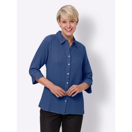 Hemdbluse Classic Basics, Damen, Gr. 44, blau (jeansblau), 100% Baumwolle, unifarben, Blusen Hemdbluse
