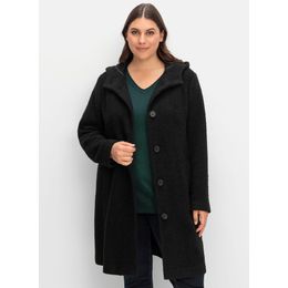 Kurzmantel sheego, Damen, Gr. 56, schwarz, 90% Polyester, 10% Wolle, unifarben, unifarben mit Farbeinsatz, unifarben mit Farbeins&auml;tzen, M&auml;ntel Kurzmantel