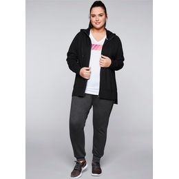 Sweatjacke sheego, Damen, Gr. 44/46, schwarz, 70% Viskose, 26% Polyamid, 4% Elasthan, Sweatjacken Sweatjacke