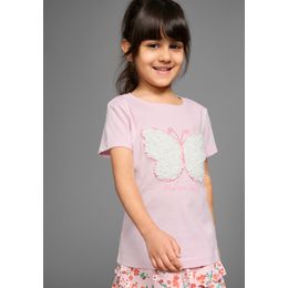 T-Shirt Kangaroos "Aufwendige Schmetterling-Applikation", M&auml;dchen, Gr. 104/110, rosa, Single Jersey, Obermaterial: 100% Baumwolle, bestickt, gebl&uuml;mt, Basic h&uuml;ftlang, Rundhals, Shirts T-Shirt, T-Shirt mit aufwendiger 3D-Applikation