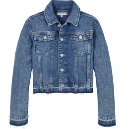 Jeansjacke Tommy Hilfiger "DENIM TRUCKER SALT & PEPPER", M&auml;dchen, Gr. 8 (128), blau (saltandpepper), Denim/Jeans, Obermaterial: 99% Baumwolle, 1% Elasthan, unifarben, regular fit, &Auml;rmel mit &Auml;rmelschlitz B&uuml;ndchen, Jacken Jeansjacke, im typischem Trucker Style, mit Logostickerei