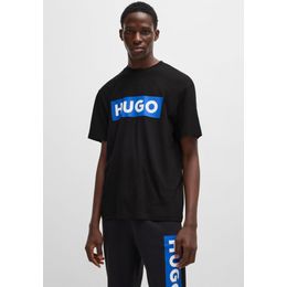 T-Shirt HUGO BLUE "Nico", Herren, Gr. S, schwarz (schwarz001), Single Jersey, Obermaterial: 100% Baumwolle, unifarben, regular fit h&uuml;ftlang, Rundhals, Shirts T-Shirt, mit gro&szlig;em Logo-Print, Unisex