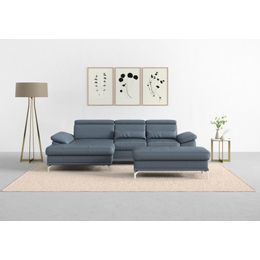 Sit & More Ecksofa SIT & MORE "Cabrio L-Form, B: 295 cm, mit Sitztiefen-, Arm- & Kopfteilverstellung", blau (graublau), B:295cm H:87cm T:180cm, Sofas, Ecksofa, 2 Nierenkissen, Federkern, optional Bettfunktion und Stauraum