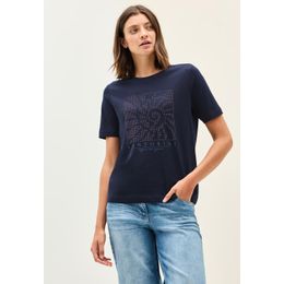T-Shirt Cecil, Damen, Gr. XS (36), blau (urban navy blau), Jersey, Obermaterial: 100% Baumwolle, bestickt, regular fit taillenbedeckt, Rundhals, gerader Abschluss, Shirts T-Shirt, mit Schmucksteinen