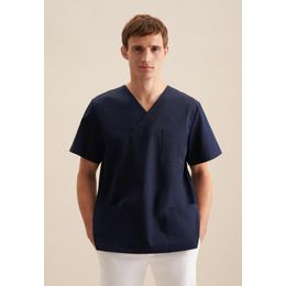 Funktionshemd Seidensticker, Herren, Gr. S37-38, normale &Auml;rmell&auml;ngen, blau (dunkelblau), 60% Baumwolle, 40% Polyester, unifarben, regular fit, V-Ausschnitt, gerader Abschluss, Hemden Funktionshemd, Kasack Uni