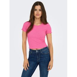 Rundhalsshirt Only "ONLEMMA S/S SHORT TOP NOOS JRS", Damen, Gr. L (40), pink (azalea pink), Jersey, Obermaterial: 65% Polyester, 30% Viskose, 5% Elasthan, unifarben, regular fit kurz, Rundhals, gewellter Abschluss, Shirts Rundhalsshirt, Rundhals, modisch, regular fit, gewellter Abschluss, unifarben