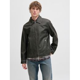Jack & Jones Bikerjacke JACK & JONES "JJECASABLANCA PU JACKET NOOS", Herren, Gr. L, schwarz, Web, Obermaterial: 100% Polyester, regular fit, Jacken Bikerjacke, mit Fronttaschen