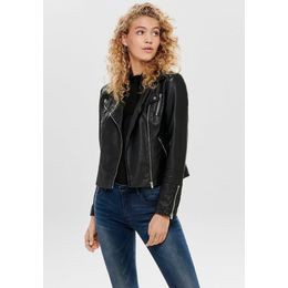 Lederimitatjacke Only "ONLGEMMA &ndash; Bikerjacke mit asymmetrischem Rei&szlig;verschluss", Damen, Gr. 36, schwarz, Obermaterial: 100% Polyurethan, unifarben, tailliert, mit Rei&szlig;verschluss, Jacken Lederimitatjacke, tailliert, casual, Lederimitat, Rei&szlig;verschlusstaschen, Topseller