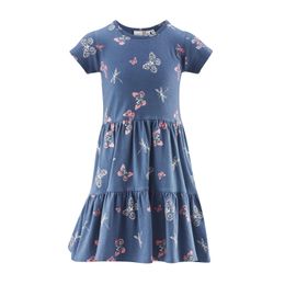 Jerseykleid happy girls, M&auml;dchen, Gr. 116, N-Gr, blau (jeans blau), Jersey, Obermaterial: 95% Baumwolle, 5% Elasthan, bedruckt, regular fit knielang, Rundhals, Kleider Jerseykleid