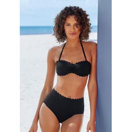 Highwaist-Bikini-Hose Lascana "Scallop", Damen, Gr. 34, N-Gr, schwarz, Microfaser, Microfaser, unifarben, Badehosen Highwaist-Bikini-Hose, mit gelaserter Wellenkante