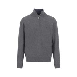 Troyer Fynch-Hatton, Herren, Gr. M, steel, Strick, Obermaterial: 90% Wolle, 10% Kaschmir, unifarben, regular fit taillenbedeckt, ohne Ausschnitt, Rippb&uuml;ndchen, Pullover Troyer, mit Logo Stickerei