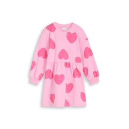 Sweatkleid Tom Tailor, M&auml;dchen, Gr. 128/134, N-Gr, big pink heart print, Sweatware, Obermaterial: 60% Baumwolle, 40% Polyester, bedruckt, A-Linie normal, Rundhals, Rippb&uuml;ndchen, Kleider Sweatkleid, mit All-Over Print