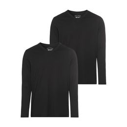 MAN'S WORLD Langarmshirt MAN'S WORLD, Herren, Gr. L (52/54), schwarz (schwarz, schwarz), Jersey, Obermaterial: 100% Baumwolle, unifarben, Basic, normal, V-Ausschnitt, Shirts Langarmshirt, auch zum Unterziehen, Topseller