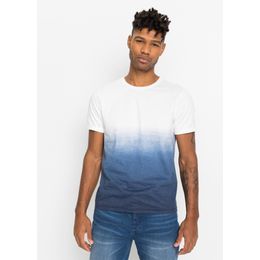 T-Shirt bonprix, Herren, Gr. 52/54 (L), wei&szlig; (wei&szlig;, dunkelblau), Jersey, Obermaterial: 100% Baumwolle, mehrfarbig, slim fit normal, Rundhals, gerader Abschluss, Shirts T-Shirt, Slim Fit Passform, Kurzarm, atmungsaktives Jersey-Material