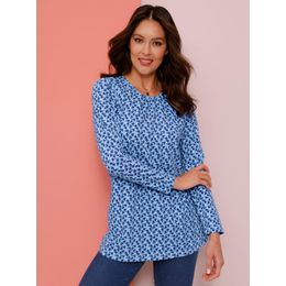 Longshirt Classic Basics "Longshirt", Damen, Gr. 50, blau (eisblau, royalblau, bedruckt), 100% Baumwolle, gemustert, mehrfarbig, Rundhals, Shirts Longshirt