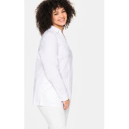 Hemdbluse sheego, Damen, Gr. 42, wei&szlig;, 70% Baumwolle, 27% Polyamid, 3% Elasthan, unifarben, V-Ausschnitt, Blusen Hemdbluse