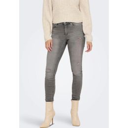 Skinny-fit-Jeans Only "ONLBLUSH MID SK AK RW DST DNM REA724NOOS", Damen, Gr. XL (42), L&auml;nge 32, blau (medium grau denim), Denim/Jeans, Obermaterial: 92% Baumwolle, 6% Elastomultiester, 2% Elasthan, unifarben, Jeans Skinny-fit-Jeans, mit Destroyed Effekt