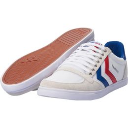 Sneaker Hummel "Slimmer Stadil Canvas Low", Damen, Gr. 39, bunt (wei&szlig;, blau, rot), Textil, Veloursleder, Schuhe Sneaker