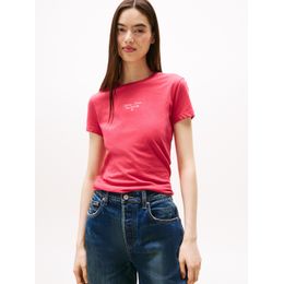 Kurzarmshirt Tommy Jeans "TJW SLIM ESS LOGO 1 TEE EXT", Damen, Gr. XL (42), vintage cerise, Single Jersey, Obermaterial: 70% Baumwolle, 30% Viskose, unifarben, slim fit, Rundhals, Shirts Kurzarmshirt