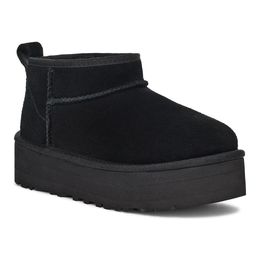 UGG Australia Schlupfboots UGG "KIDS' CLASSIC ULTRA MINI PLATFORM", M&auml;dchen, Gr. 1 (32,5), schwarz, Veloursleder, Schuhe Schlupfboots, Plateaustiefel, Boots, Winterboots mit Plateau