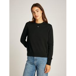 Rundhalspullover Tommy Jeans CURVE "TJW ESSENTIAL CREW SWEATER EXT", Damen, Gr. XL (42), schwarz, Strick, Obermaterial: 100% Baumwolle, unifarben, regular fit, Rundhals, B&uuml;ndchen, Pullover Rundhalspullover, in Gro&szlig;en Gr&ouml;&szlig;en, Rundhals