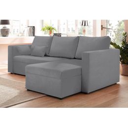 Ecksofa Home Affaire "Pur L-Form", grau (hellgrau), B:224cm H:87cm T:160cm, Struktur (100% Polyester);100% Polyester Melrose;Luxus-Microfaser Nubuk (100% Polyester), Sofas, Ecksofa, wahlweise mit Bettfunktion