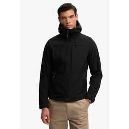 Outdoorjacke Superdry "HOODED SOFTSHELL TREKKER JKT", Herren, Gr. 3XL, schwarz, Web, Obermaterial: 90% Polyester, 10% Elasthan, unifarben, relaxed fit normal, Jacken Outdoorjacke