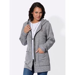Strickfleecejacke Casual Looks, Damen, Gr. 44, grau (anthrazit, meliert), 100% Polyester, meliert, Jacken Strickfleecejacke