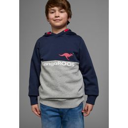 Kapuzensweatshirt Kangaroos "Colorblocking", Jungen, Gr. 176/182, blau (marine, grau), angeraute Sweatware, Obermaterial: 100% Baumwolle, bedruckt, mehrfarbig, Basic, Rippb&uuml;ndchen, Sweatshirts Kapuzensweatshirt, Langarm, mehrfarbig, mit Logodruck, aus Baumwolle