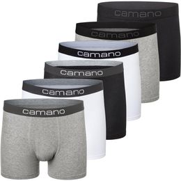 Boxershorts Camano "comfort", Herren, Gr. M, grau (grau, wei&szlig;, schwarz), Obermaterial: 95% Baumwolle, 5% Elasthan, unifarben, eng, Unterhosen Boxershorts, mit Stretch-Logobund