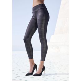 Leggings Lascana, Damen, Gr. 48/50, N-Gr, schwarz (schwarz silber), Obermaterial: 90% Polyester, 10% Elasthan, gl&auml;nzend, schmal lang, Hosen Leggings, im modischen Hahnentrittmuster