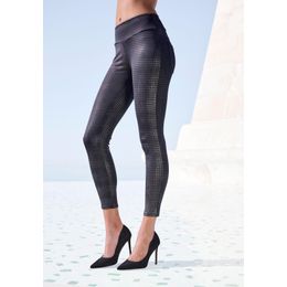 Leggings Lascana, Damen, Gr. 44/46, N-Gr, schwarz (schwarz silber), Obermaterial: 90% Polyester, 10% Elasthan, gl&auml;nzend, schmal lang, Hosen Leggings, im modischen Hahnentrittmuster