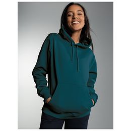 Kapuzensweatshirt TRIGEMA "TRIGEMA Hoodie aus Sweatqualit&auml;t", Damen, Gr. XL, blau (saphir), 70% Baumwolle, 30% Polyester, lang, Rundhals, Sweatshirts Kapuzensweatshirt