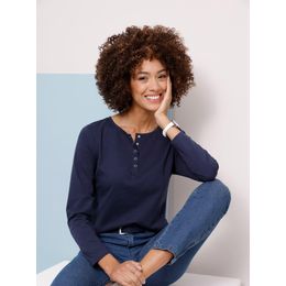 Langarmshirt Classic Basics "Langarm-Shirt", Damen, Gr. 46, blau (marine), 100% Baumwolle, unifarben, Rundhals, Shirts Langarmshirt