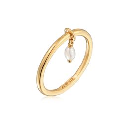Perlenring Elli "Ring Bandring Stapelring Perle Basic 925 Ring" Gr. 54, gold, Fingerringe, Damen, 54, Silber 925 (Sterlingsilber), Perlenring
