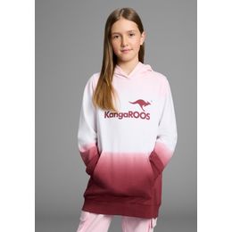 Kapuzensweatshirt Kangaroos "Longsweatshirt mit Farbverlauf", M&auml;dchen, Gr. 152/158, bordeaux, rosa, Sweatware, Obermaterial: 100% Baumwolle, bedruckt, mehrfarbig, Basic Po-bedeckend, B&uuml;ndchen, Sweatshirts Kapuzensweatshirt, Langarm mit B&uuml;ndchen, taillierter Schnitt, mit Logodruck