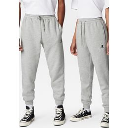 Jogginghose Converse "GO-TO EMBROIDERED STAR CHEVRON BRUSHED BACK FLEECE SWEATPANT", Damen, Gr. XL, N-Gr, grau (vintage grau heather), angeraute Sweatware, Obermaterial: 80% Baumwolle, 20% Polyester, meliert, Hosen Jogginghose, Unisex