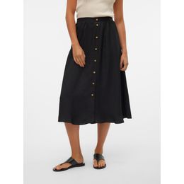V&eacute;ro Moda Maxirock VERO MODA "VMMELANEY HW BUTTON CALF SKIRT WVN NOOS", Damen, Gr. XS (34), schwarz, Web, Obermaterial: 100% Polyester, unifarben, regular fit kn&ouml;chellang, R&ouml;cke Maxirock