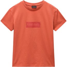 Kurzarmshirt Napapijri "S-BOX LOGO SS W 1 A69 LANGOUSTINO A69", Damen, Gr. M, rot (langoustino a69), Single Jersey, Obermaterial: 100% Baumwolle, unifarben, regular fit normal, Rundhals, eingesetzt abgesteppte Kante, Shirts Kurzarmshirt, Mit Rundhalsausschnitt