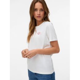 V&eacute;ro Moda T-Shirt VERO MODA "VMFRIGGA PAULINA SS TOP BOX JRS GA", Damen, Gr. XS, wei&szlig; (snow wei&szlig; print:i smile you), Jersey, Obermaterial: 100% Baumwolle, bedruckt, loose fit normal, Rundhals, Shirts T-Shirt