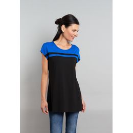 T-Shirt Seidel Moden "Exklusiv bei OTTO", Damen, Gr. 52, blau, Jersey, Obermaterial: 94% Viskose, 6% Elasthan, colorblocking, unifarben mit Farbeins&auml;tzen, normal Po-bedeckend, Rundhals, Shirts T-Shirt, Long-Top mit Colorblocking - MADE IN GERMANY