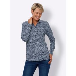 Langarmshirt "Langarm-Shirt", Damen, Gr. 44, blau (bleu, marine, bedruckt), 100% Baumwolle, gemustert, mehrfarbig, Shirts Langarmshirt