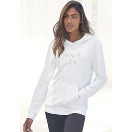 Kapuzensweatshirt BENCH. LOUNGEWEAR, Damen, Gr. 48/50, beige (ecru), Interlock, Obermaterial: 100% Baumwolle, unifarben, Basic, bequem, B&uuml;ndchen, Sweatshirts Kapuzensweatshirt, mit gl&auml;nzender Logostickerei, Loungeanzug, Hoodie