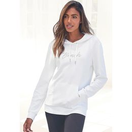 Kapuzensweatshirt BENCH. LOUNGEWEAR, Damen, Gr. 52/54, beige (ecru), Interlock, Obermaterial: 100% Baumwolle, unifarben, Basic, bequem, B&uuml;ndchen, Sweatshirts Kapuzensweatshirt, mit gl&auml;nzender Logostickerei, Loungeanzug, Hoodie