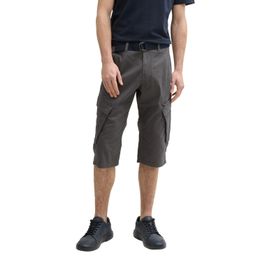 Cargoshorts Tom Tailor, Herren, Gr. 31, N-Gr, grau (grau mesh), Web, Obermaterial: 100% Baumwolle, unifarben, knielang, Hosen Cargoshorts, Sommerhose mit G&uuml;rtel