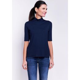 Stehkragenshirt Seidel Moden, Damen, Gr. 38, blau (navy), Jersey, Obermaterial: 95% Viskose, 5% Elasthan, figurumspielend h&uuml;ftlang, Rundhals, abgesteppte Kante, Shirts Stehkragenshirt, im h&uuml;ftlangen Schnitt, MADE IN GERMANY