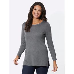 Longpullover Classic Basics "Longpullover", Damen, Gr. 48, grau (grau, meliert), 40% Viskose, 30% Polyamid, 25% Polyester, 5% Kaschmir, meliert, Pullover Longpullover