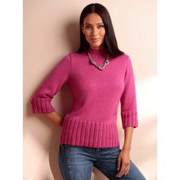 Stehkragenpullover Heine "Pullover", Damen, Gr. 46, pink (fuchsia), 50% Viskose, 28% Polyester, 22% Polyamid, unifarben, Pullover Stehkragenpullover